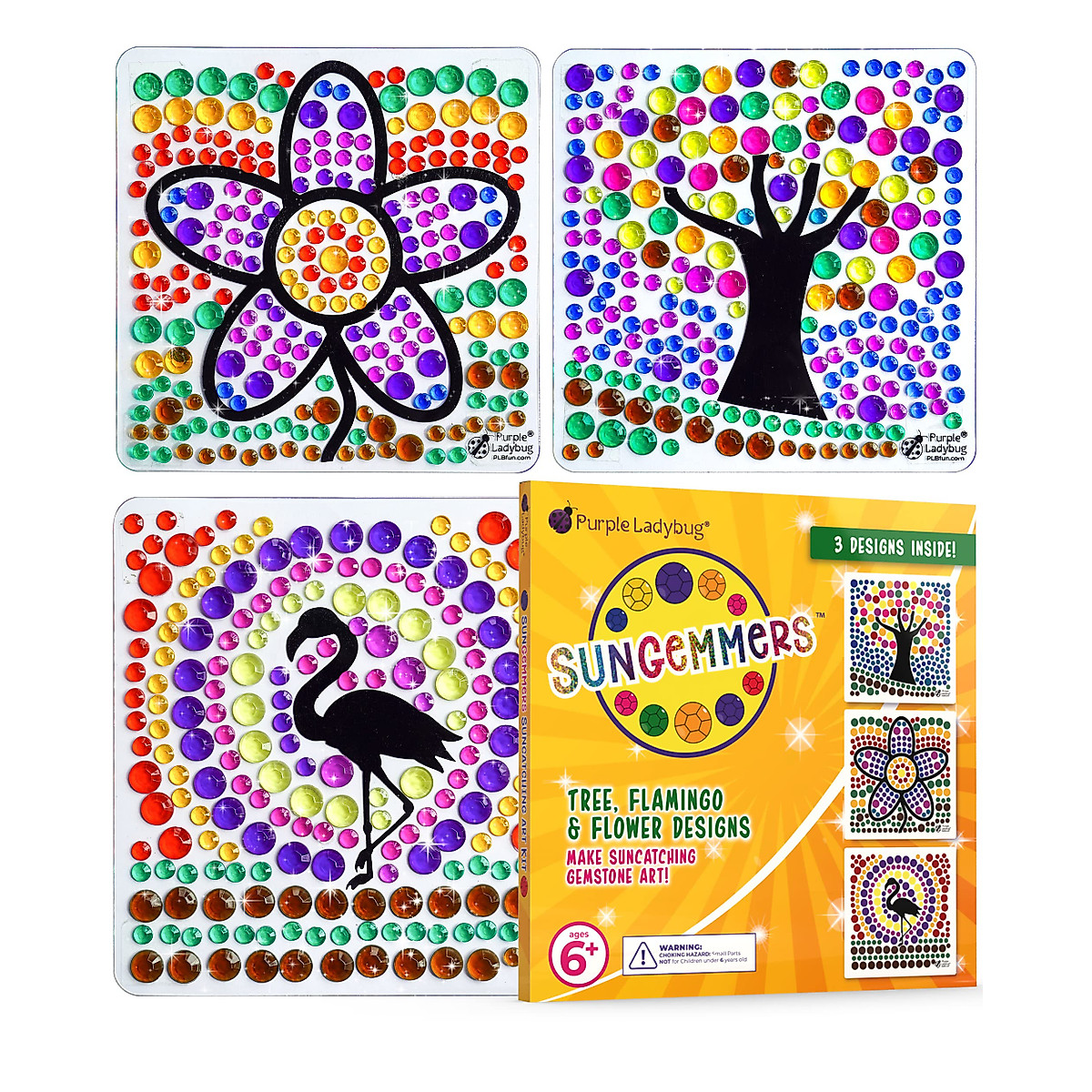 PURPLE LADYBUG SUNGEMMERS Diamond Art Craft Kit + 7 Brown Gift Bags with Scratch Panel for Personalized Messages