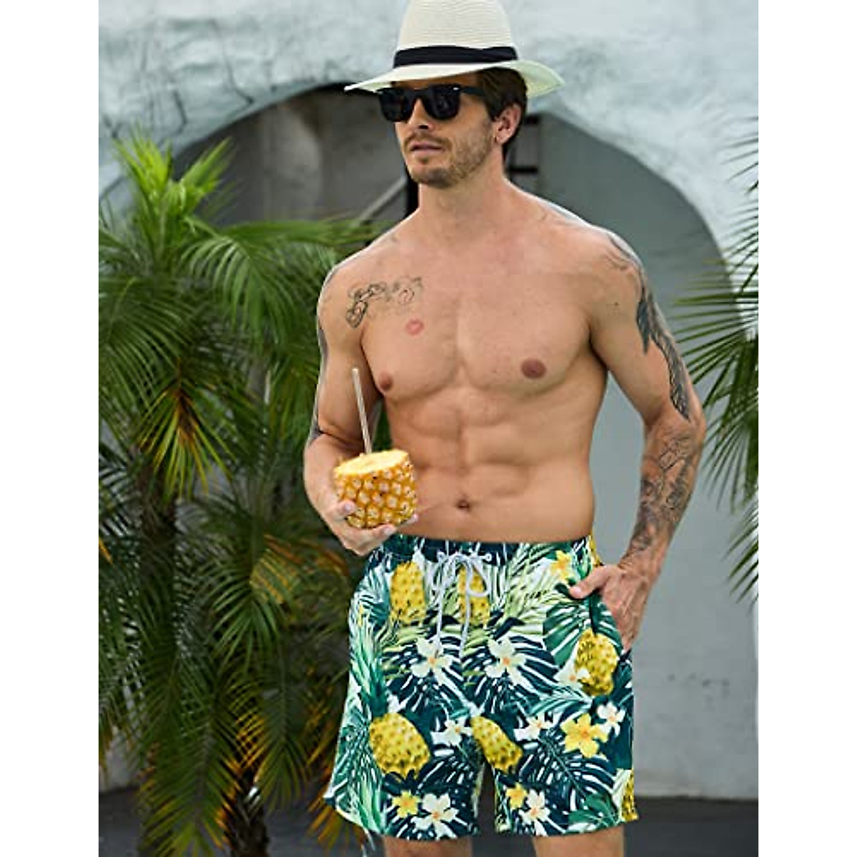 KBVOT Mens Swim Trunks with Compression Liner 7 inch Inseam 2 Pack Quick Dry Stretch Beach Shorts Bathing Suits Swimwear