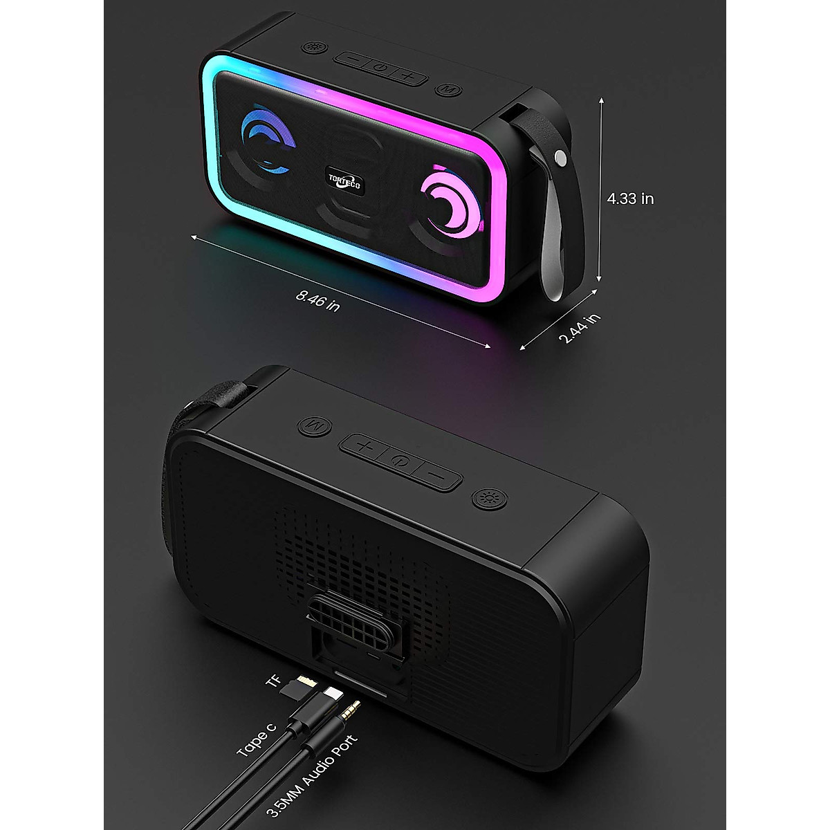 Torteco Bluetooth Speaker, F60, IPX7 Waterproof Bluetooth Speaker with Loud Stereo Sound,15 Hours Playtime,Gradient Light, Portable Speaker for Home,Outdoor,Travel and Party