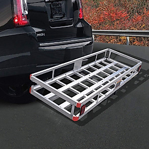 GOFLAME Aluminum Hitch Mount Cargo Carrier 60" x 22" Heavy Duty Luggage Basket Medical Rack Ramp Mobility and Equipment 500LBS Cargo Carrier for SUV, Truck, Car, Silver
