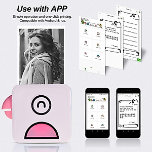 NIGRITY Poooli L1 Mini Portable Inkless Printer 203DPI Bluetooth Connection for Journal Crafts Travel Photos for Mobile Phone with 1 Roll Paper 57 * 30mm Pink