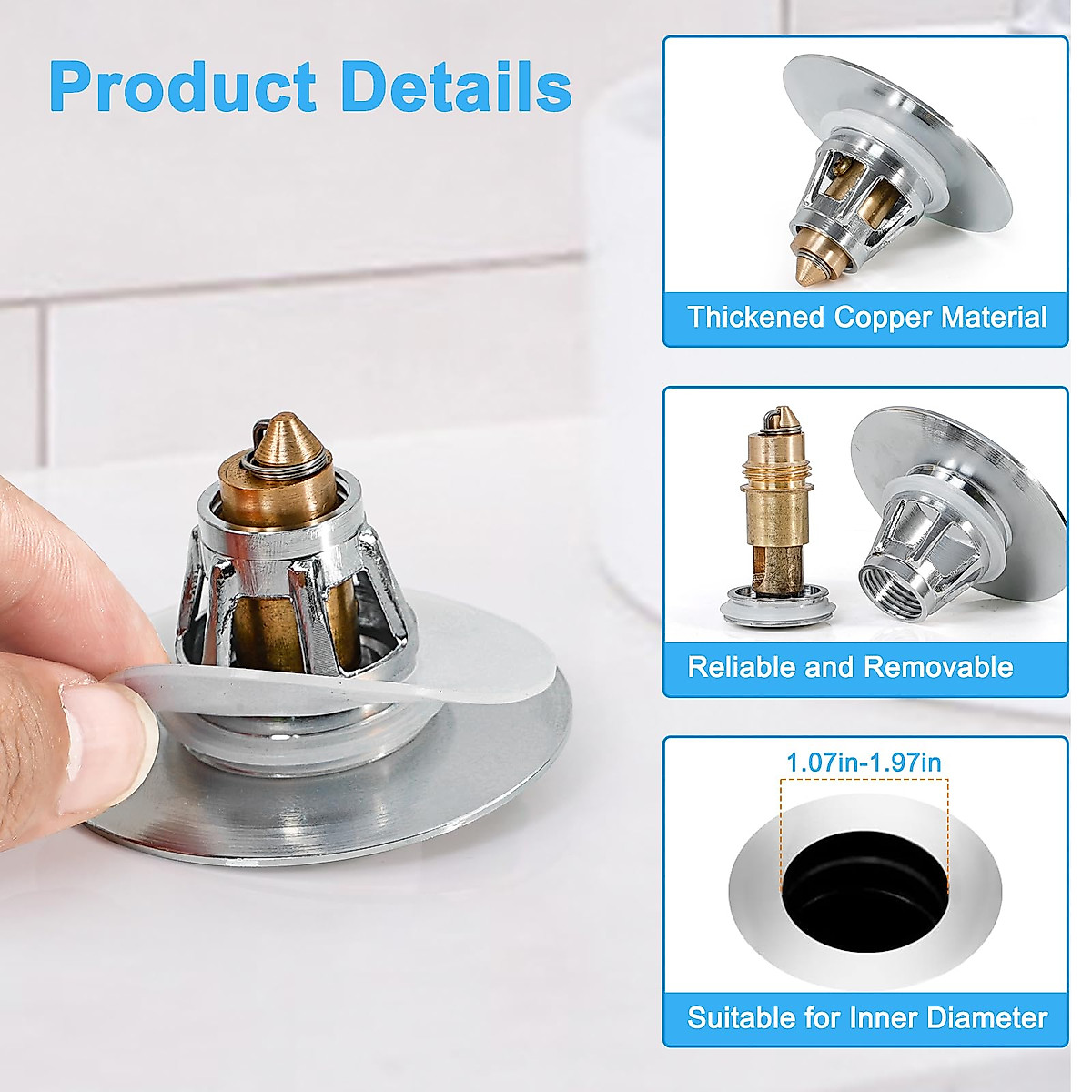 2-in-1 Bathroom Sink Stopper，pop up Sink Drain Stopper，Sink Drain Strainer and Pop-Up Stopper - Hair Catcher and Clog Remover for Bathroom Sinks and Bathtubs,2-Pack