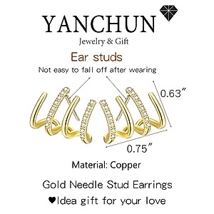 Quartet Earrings Gold Claw Earrings for Women Trendy Dainty Minimalist Huggie Needle Earrings for Womens Luxury Trendy Rhinestone Earrings Jewelry Gifts for Womens