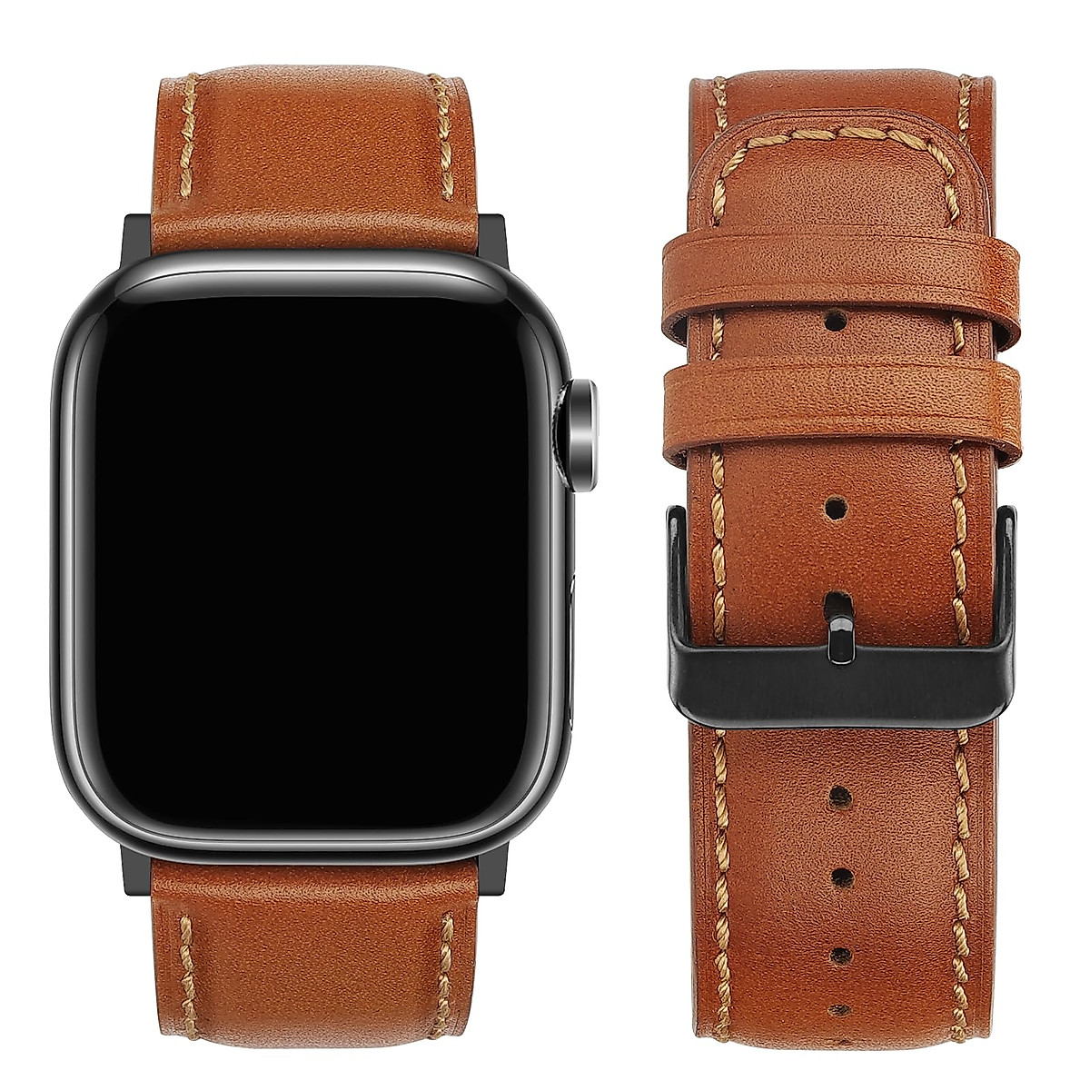 Tasikar Bands Compatible with Apple Watch Band 49mm 46mm 45mm 44mm 42mm Men Genuine Leather Replacement Bands Compatible with Apple Watch Ultra 2 SE Series 10 9 8 7 6 5 4 3 2 1, Classic Brown