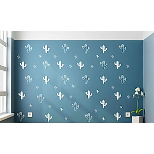 Melissalove 92pcs/Set Cactus Wall Stickers for Kids Room DIY Vinyl Wall Art Decals Baby Nursery Home Decor JW572 (White)