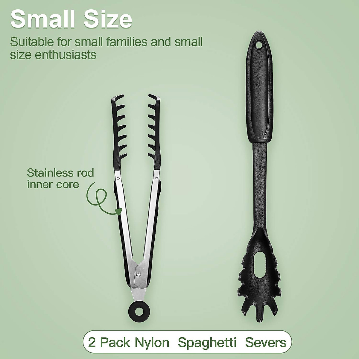 Boao 2 Pieces Small Spaghetti Spoon and Pasta Tong Silicone, 12 Inch Spaghetti Spoon and 7.1 Inch Stainless Steel Handle Spaghetti Tong Food Clip for Spaghetti Noodle