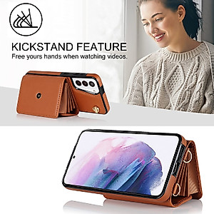 Asuwish Phone Case for Samsung Galaxy S21 5G 6.2 inch Wallet Cover with RFID Blocking Credit Card Holder Wrist Crossbody Strap Lanyard Stand Leather Girls Cell Accessories S 21 21S G5 Women Men Brown