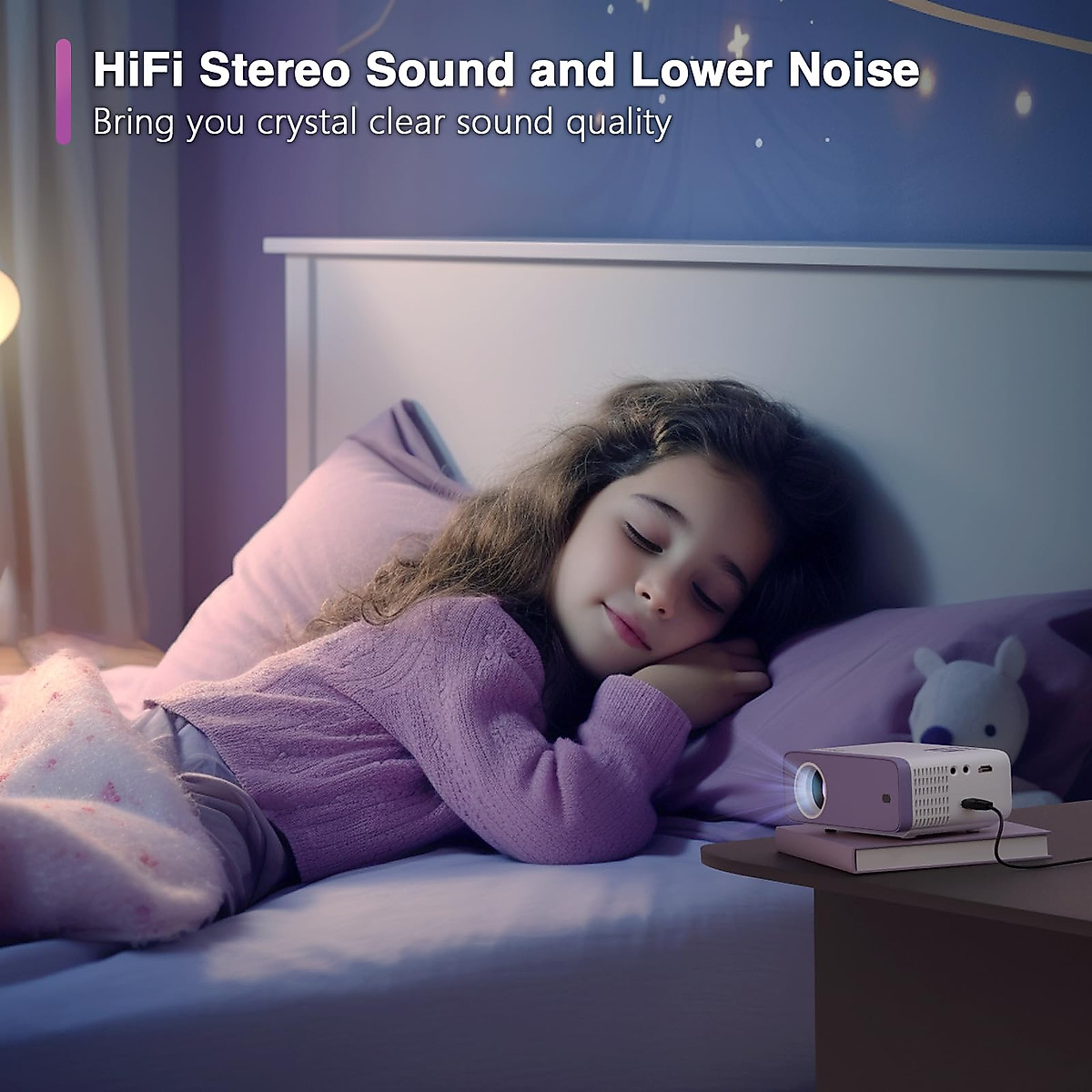 Projector with WiFi and Bluetooth, 2023 Upgraded VOPLLS 5G Native 1080P Projector, 380ANSI Outdoor Projector 4K Support, ±50°/4P/4D Keystone, 50% Zoom, Compatible with TV Box/USB/PC/iOS/Android Phone