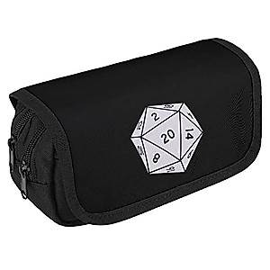 D20 Dice Pencil Case with Two Large Compartments Pocket Big Capacity Storage Pouch Pencil Bag for School Teen Adult