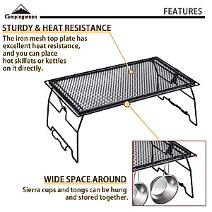 CAMPINGMOON Campfire Grill Storage Rack Camping Grill Steel Foldable Stackable T-238