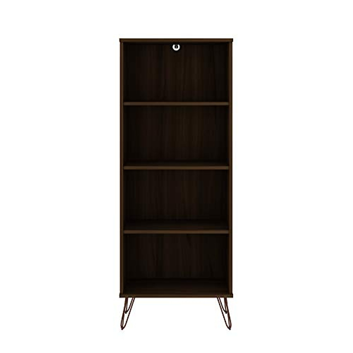 Manhattan Comfort Rockefeller Mid Century Modern 4 Shelves Home Office Bookcase with Metal Legs, 21.26", Brown