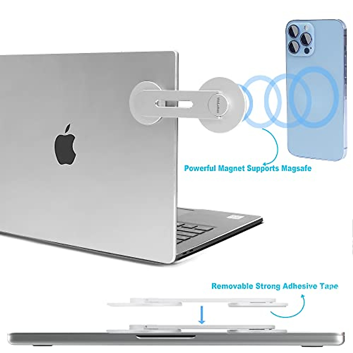 WeLohas Magnetic Phone Holder for Laptop,Continuity Camera Mount for iOS 16/macOS 13 Ventura,Suitable for iMac,Desktop Computer,Tesla Model 3/X/Y/S & iPhone 14/13/12,Adjustable Laptop Phone Holder