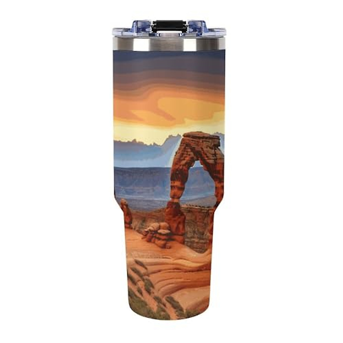 LLUTSNTH 40 Oz Vacuum Tumbler with White Handle Leakproof Insulated Tumbler Arches National Park Stainless Steel Travel Mug with Lid And Straw Coffee Cup Cute Water Bottles Cup Holder Friendly