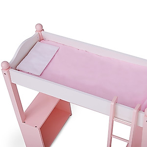 Sophia's 18" Inch Doll Accessories, 9 Piece Aurora Princess White and Pink Loft Bed Bunk Desk, Chair and Accessories