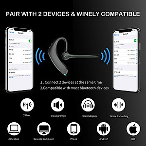 Bluetooth Headset,Wireless Bluetooth Earpiece V5.0 Dual Mic Noise Cancelling Earphone Built-in 2Mic 16Hrs Hands-Free Calling for Driving/Business/Office/Trucker with iPhone Android Cell Phones (Green)
