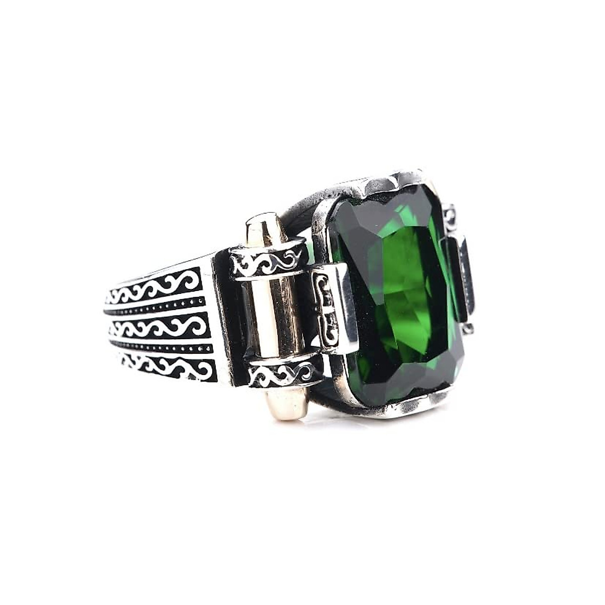 Man Handmade Emerald Stone Ring, Green Stone Ring, Ottoman Style Men Ring, Gift for Him, 925k Sterling Silver Ring