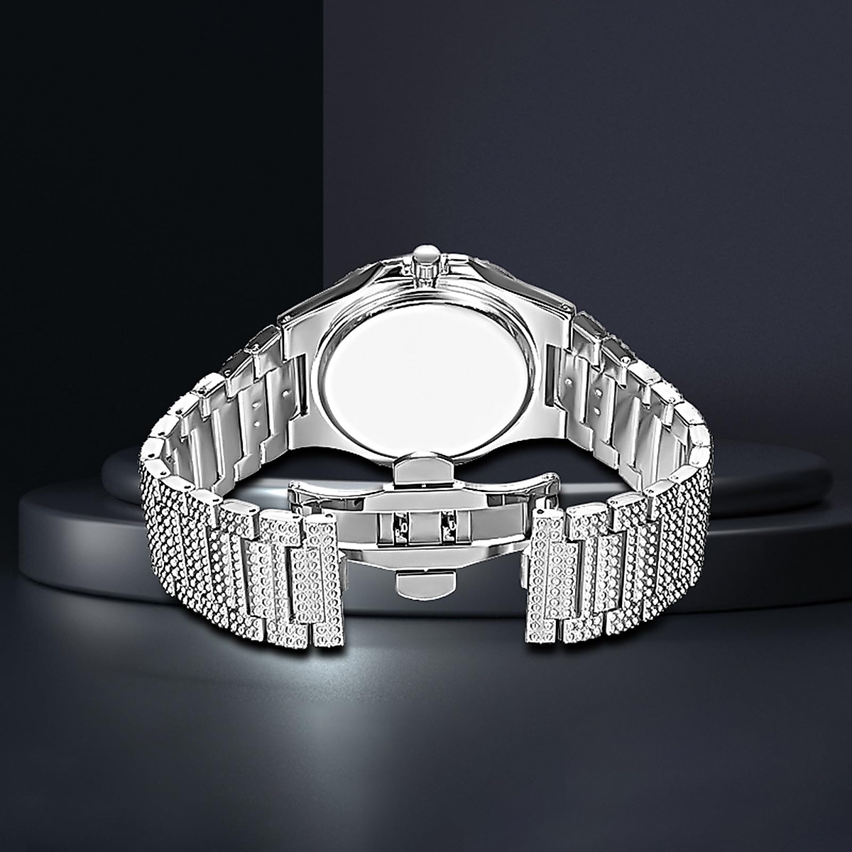 FANMIS Unisex Luxury Crystal Diamond Watches Silver Gold Fashion Quartz Analog Watch Stainless Steel Band Bracelet Big Face Women's Men's