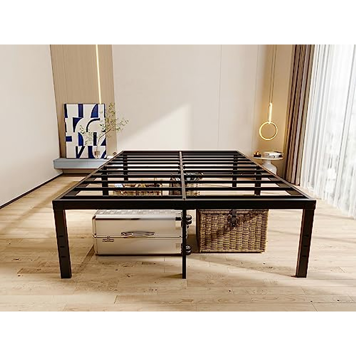 Joceret California King Bed Frames,14 Inch Tall,Heavy Duty,3500 lbs Steel Slat Support Metal Platform,No Box Spring Needed,Easy Assembly,No Noise,Cal King Bed Frame,Black
