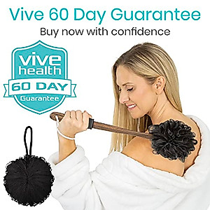 Loofah Back Scrubber by Vive - Long Handled Exfoliating Bath & Shower Body Brush Luffa Sponge On a Stick w/String for Hook - Men & Women (Loofah Brush Dark Wood)