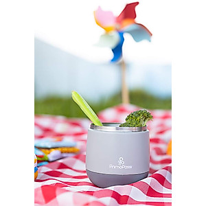 Primo Passi Insulated Food Jar 12 Ounce Stainless Steel Vacuum Insulated Kids Food Jar (Gray)