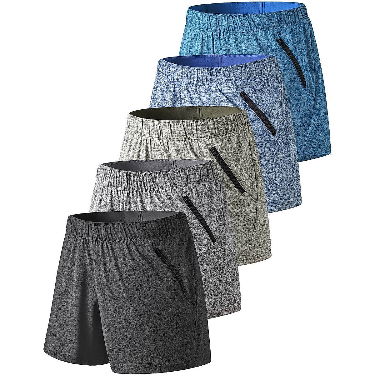 5 Pack: Womens Workout Gym Shorts Casual Lounge Set, Ladies Active Athletic Apparel with Zipper Pockets (Set 2, Large)