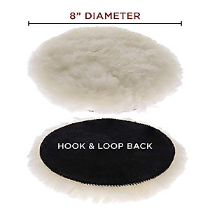 TCP Global 8" All Natural Premium 100% Wool Buffing Pad - 1" Thick Pile- Hook and Loop Grip Attachment Buffing & Polishing Pad (Pack of 2)
