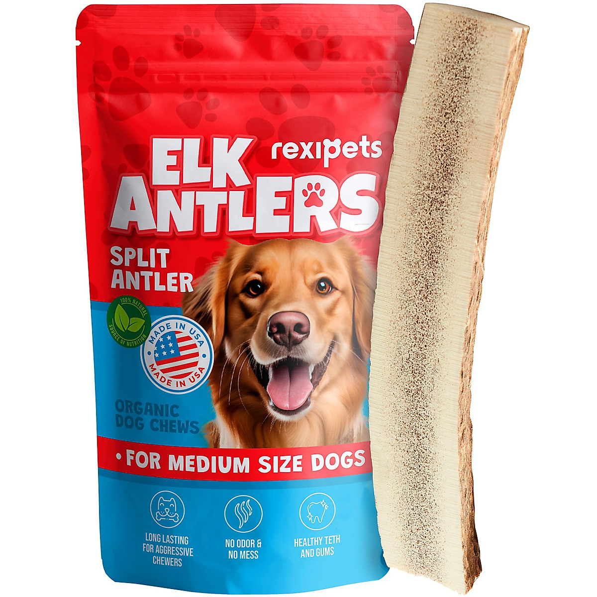 100% Natural - Elk Antlers for Dogs ( Split ) - Naturally Shed in USA - Dog Antler Chews Medium Breeds - Natural, Long-Lasting Treats for Aggressive Chewers - Dog Chews - No Smell & No Mess - Medium