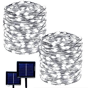 INMKALI Solar String Lights Outdoor Waterproof Big & Super Bright LED Christmas Lights 2-Pack 2400MAH 144FT 400L Fairy Lights 8 Lighting Modes for Garden Patio Tree Party Wedding (Cool White)