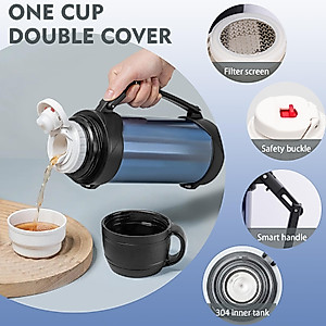 Insulated Vacuum Bottle 41oz,Travel Thermos For Hot/Cold Drink,18/8 Stainless Steel Water Bottles Bpa Free, Vacuum Bottle With 2 Plastic Cup,Thermos For Hot Drink For 24 Hours.(Starry Blue)