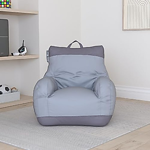 Big Joe Dorm Bean Bag Chair with Drink Holder and Pocket, Two Tone Gray Smartmax, Durable Polyester Nylon Blend, 3 feet