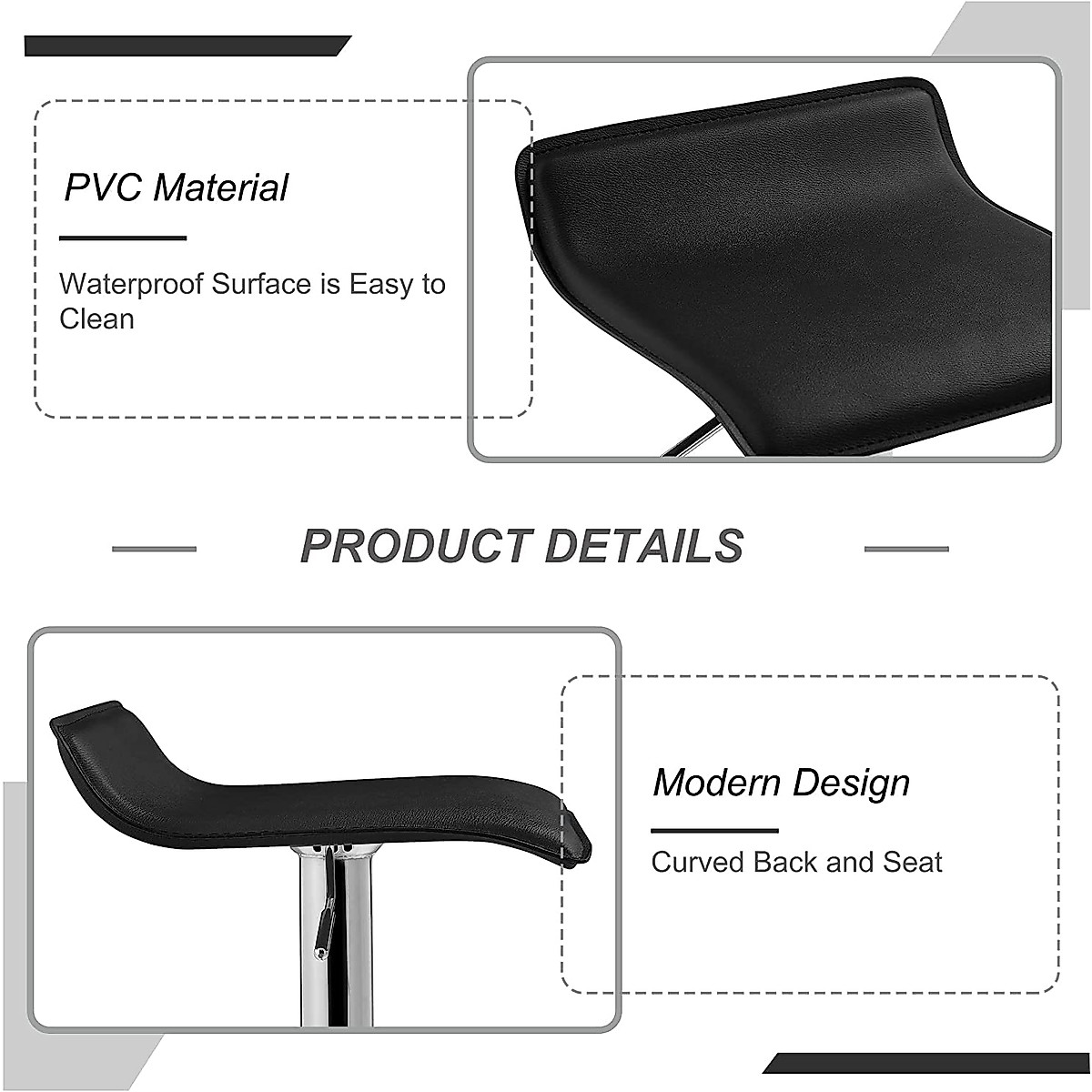 VECELO Bar Stools Set of 2, Swivel Bar Chairs, Adjustable Counter Bar Stools, Stools for Kitchen/Island/Bar/Dining Room/Party, Dark Black