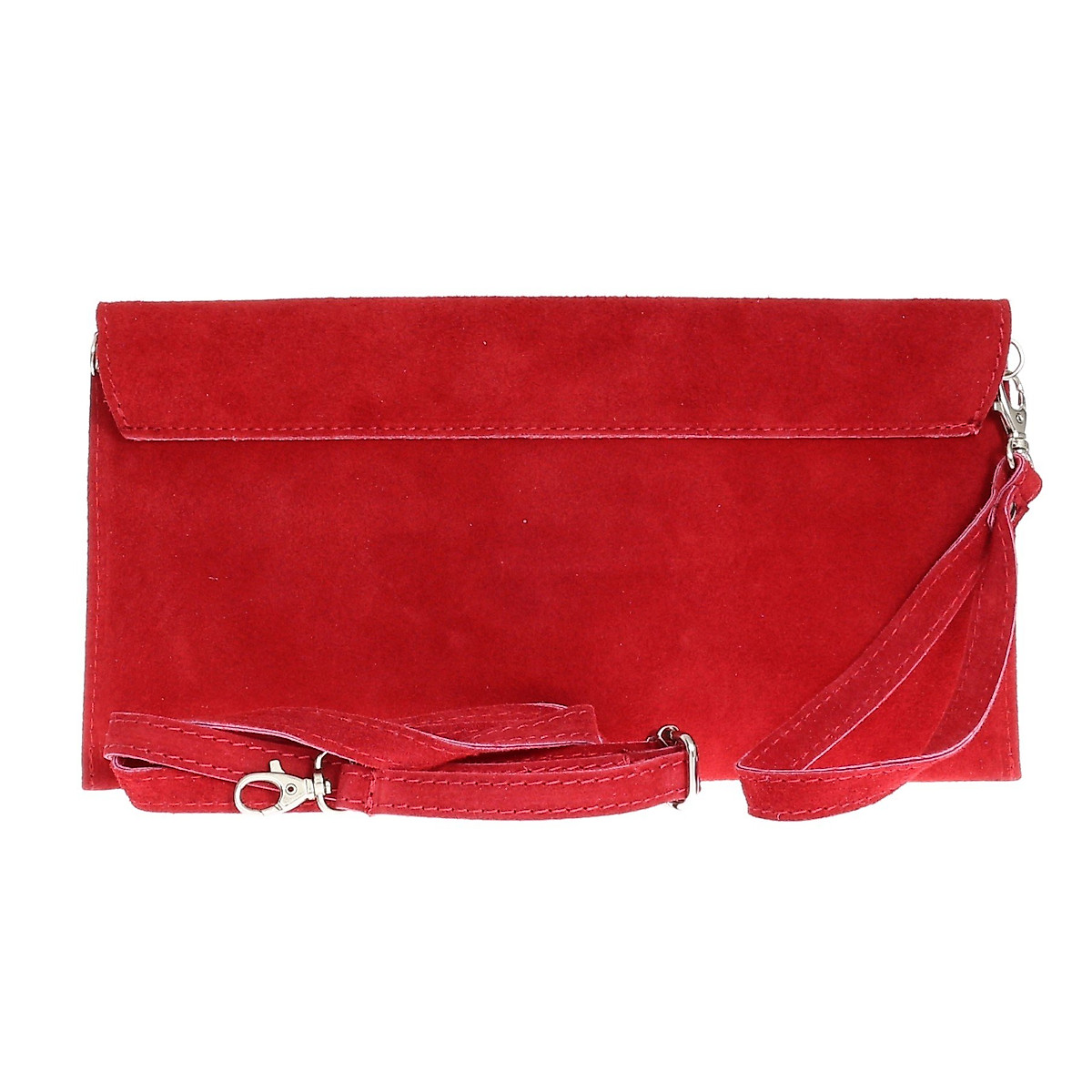 Girly Handbags Womens Italian Suede Leather Envelope Clutch Bag (Red)
