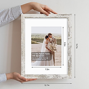 Hongkee 11x14 Picture Frame Distressed White Poster Frame 2 Pack, Display Pictures 8x10 with Mat or 11x14 Frame without Mat, Wall Gallery Photo Frames