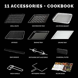 Kalorik MAXX Air Fryer Oven Grill, 26 Quart, Smokeless Indoor Grill and Air Fryer Oven Combo, Up to 500°F, 1700W, Digital Display, 22 Presets, 11 Accessories and Bonus Cookbook