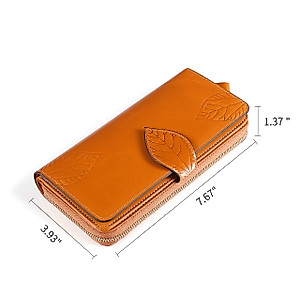 Yafeige Large Luxury Women's RFID Blocking Tri-fold Leather Wallet Zipper Ladies Clutch Purse(1-Waxed Brown)