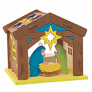 Baker Ross FC206 Nativity Stable Wooden Model Kit - Pack of 3, Tealight Holder to Decorate and Display, Wooden Crafts for Children, Ideal Christmas Arts and Crafts Project