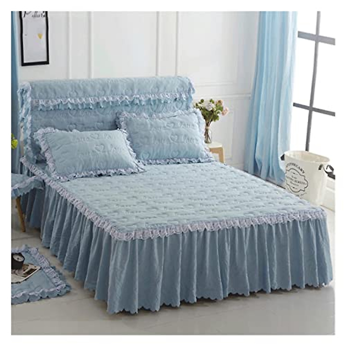 Walnut Bed with Elastic Sheets Cotton Imitation Quilted Lace Thickened Bedspread Beding Set Maiden Gril (Color : A, Size : 180x220cm Code)