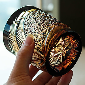 JINZHI Old Fashioned Glass Japanese Style 8OZ Amber Black Rocks Glasses Engraved Tumbler Drinkware Glasses for Whiskey Vodka with Gift Box