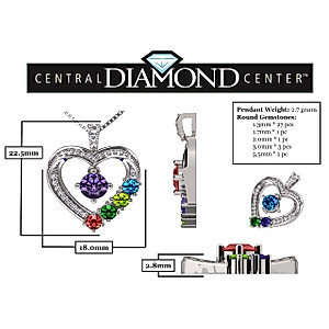 Central Diamond Center Mother & Child Heart Birthstone Necklace 1-6 Stones w/ 22" Adj. Box Chain -Silver Platinum Plated