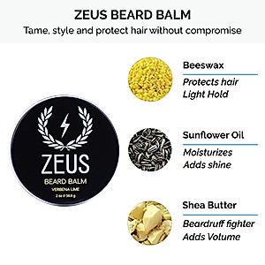 ZEUS Premium Beard Care Kit – Complete Grooming Set, Beard Wash Combo, Beard Oil & Balm, Beard Brush & Comb (Verbena Lime)
