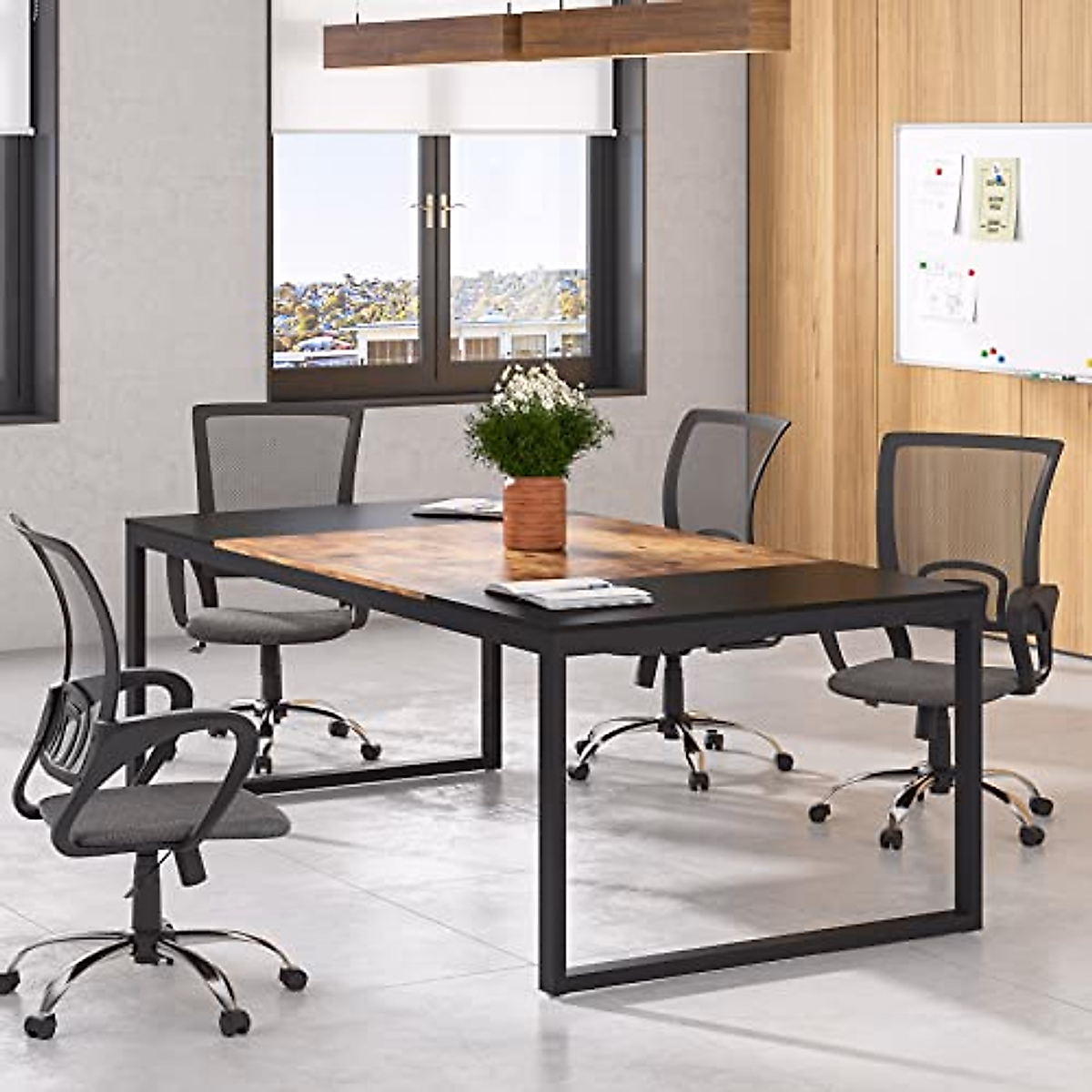 Tribesigns 6FT Conference Table, 70.86" L x 35.43" W x 29.52" H Meeting Seminar Table, Large Rectangle Shaped Computer Desk, Modern Boardroom Desk for Office Meeting Conference Room (Black/Brown)