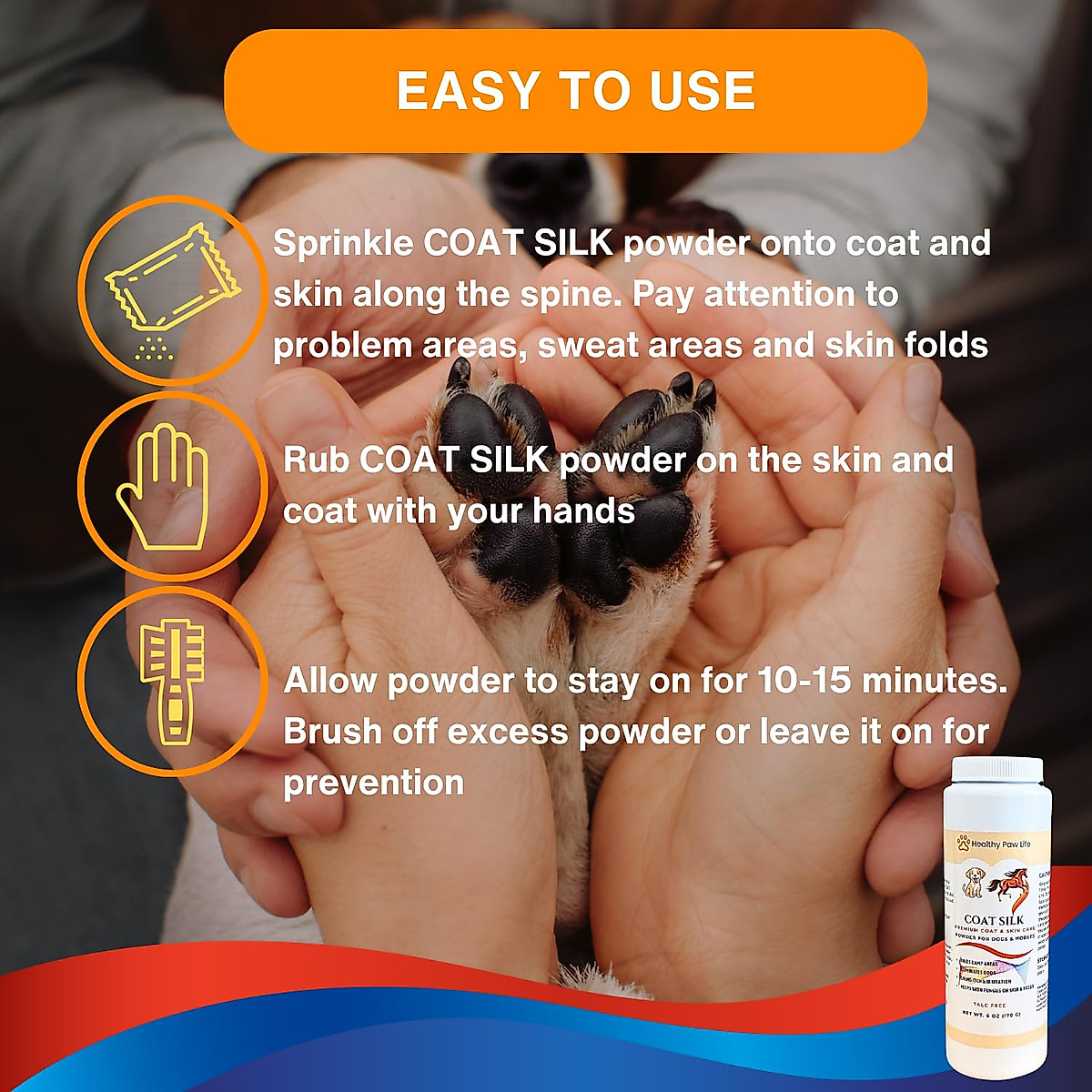 Coat Silk - Canine and Equine Dry Powder | Alleviate Odors and Itchiness | Relieves Rain Rot and Sweet Itch | Holistic Remedy and Soothing Formula | for Dogs and Horses