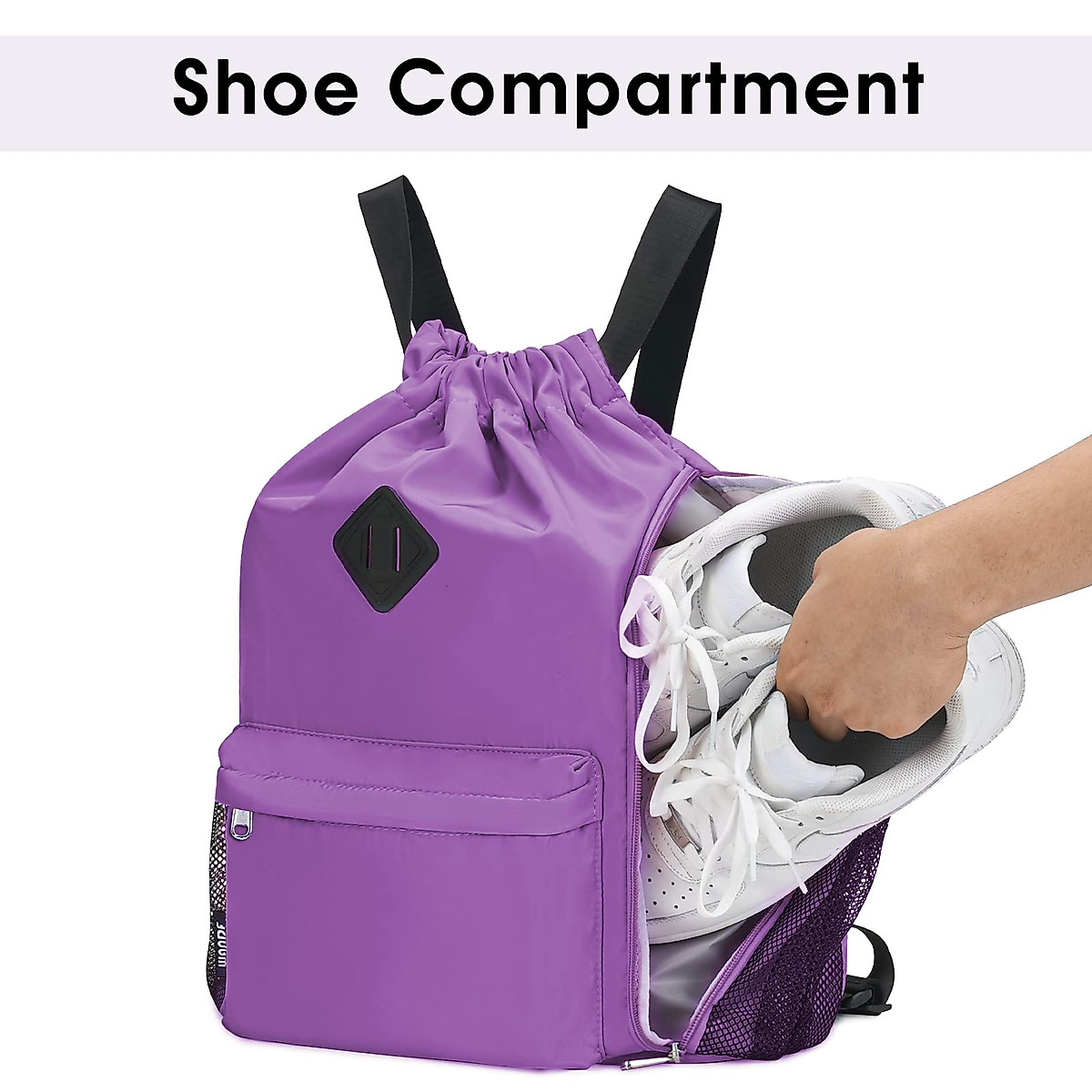 WANDF Drawstring Backpack Sports Gym Bag with Shoes Compartment, Water-Resistant String Backpack Cinch for Women Men(Large,Purple)