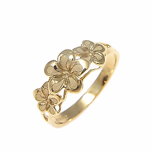 Arthur's Jewelry 14K solid yellow gold 6.5mm-8mm-6.5mm Hawaiian plumeria flower ring