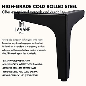 La Vane 4 inch Metal Furniture Legs, Set of 4 Modern Iron Diamond Triangle Furniture Feet DIY Replacement Black for Cabinet Cupboard Sofa Couch Chair Ottoman