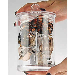 HOME-X Set of 3 Apothecary Jars, Cotton Ball & Swabs Holder, Bathroom Storage, Crystal Clear Acrylic Container with Lid-24 oz.-12 oz.-5 oz