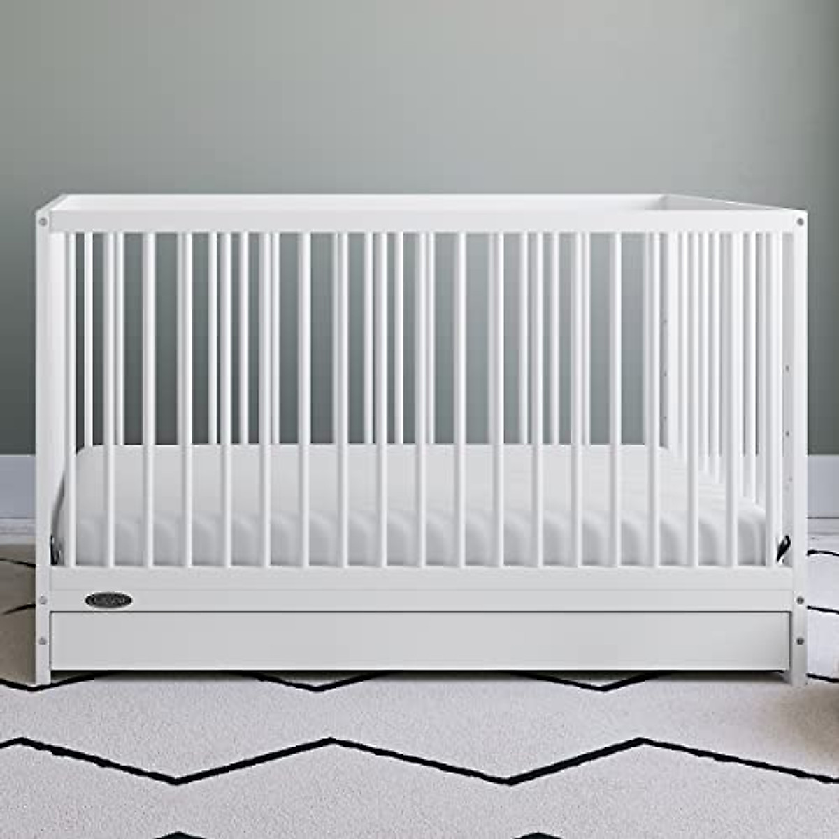 Graco Teddi 5-in-1 Convertible Crib with Drawer (White) – GREENGUARD Gold Certified, Crib with Drawer Combo, Full-Size Nursery Storage Drawer, Converts to Toddler Bed, Daybed and Full-Size Bed