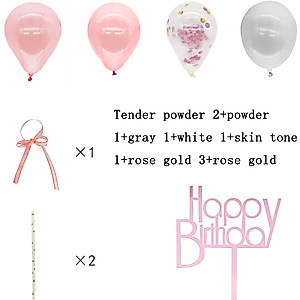 Balloons Cake Toppers, 14PCS Party Balloons and Happy Birthday Cards/Confetti Balloon Birthday Cake Supplies Decorations Set(Pink)