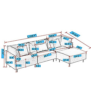 Garhelper L-Shaped Sectional Sofa couch,Convertible modular Sectional sofa with Double Chaise Ottoman Lounger and 3 Pillows,Linen Upholstered Free combination Extra Wide Seat for Living Room Apartment