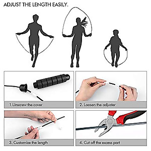 Jump Rope, Tangle-Free Rapid Speed Jumping Cable with Ball Bearings for Women, Men and Kids, Adjustable Foam Handles Steel Ropes for Fitness,Black,1 Pack